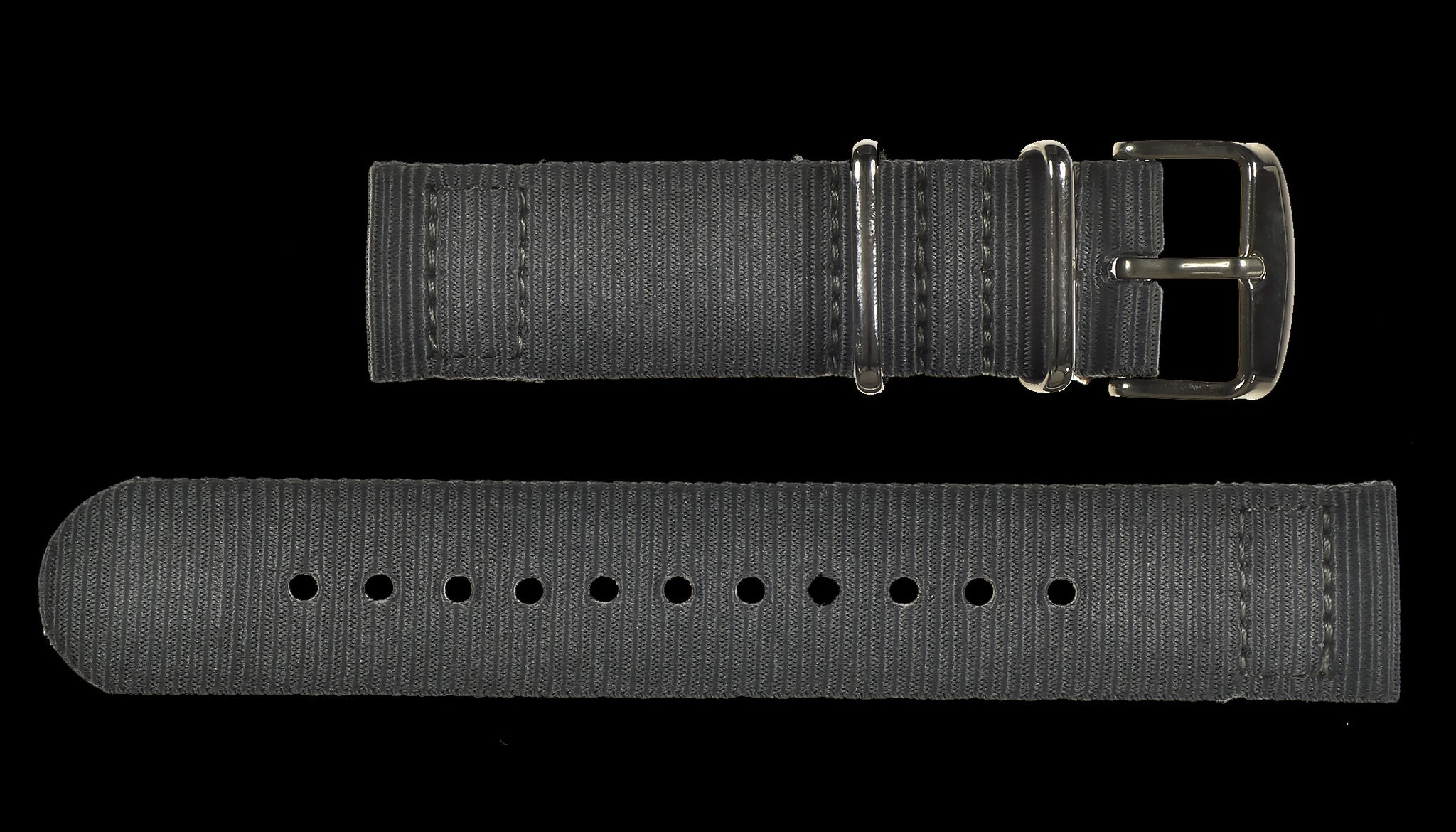 2 Piece 20mm Grey NATO Military Watch Strap in Ballistic Nylon with St